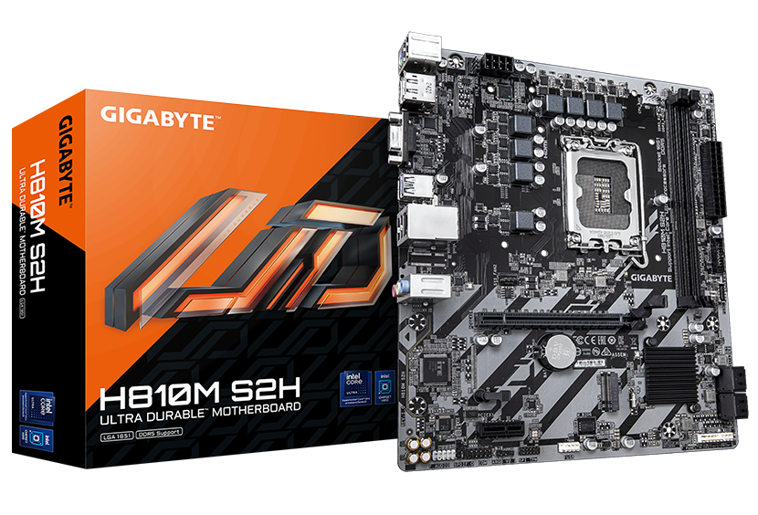 GIGABYTE H810M S2H Intel Core Ultra (Series 2) LGA 1851 Motherboard, mATX, DDR5, 1x M.2, PCIe 4. ...